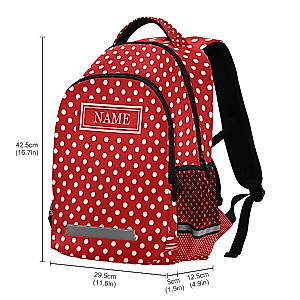 ODAWA Custom Backpack for Girls Personalized Backpack Add Your Name Text Customization Red Dot Pattern Child Backpack Travel Bag