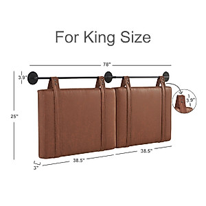 Iroomy Wall Mounted Headboard King with Brown Faux Leather Straps, Faux Leather Upholstered Headboard with Adjustable Heigh Headboard, King Headboard with Metal Bar for Dining Room, Bedroom, Brown