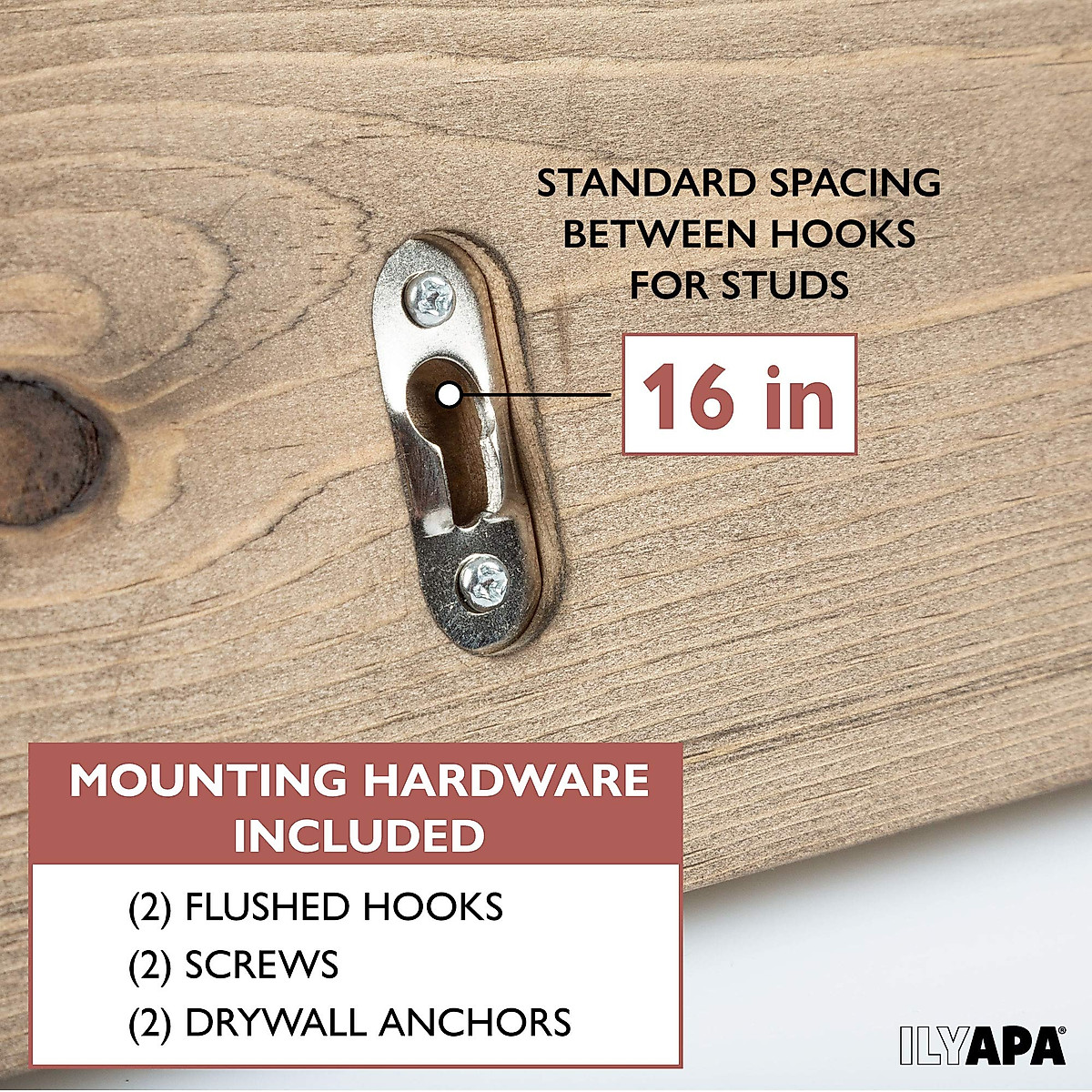 Ilyapa Barnwood Coat Rack Wall Mount - Wood Wall Mount Coat Rack with Hooks, 6 Metal Hooks - for Hats, Coats, Kitchen, Bedroom, and More - Barnwood