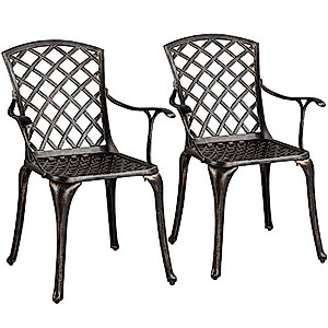 Topeakmart Outdoor Patio Dining Chairs, Set of 2 Aluminum Metal Arm Chairs Bistro Chair Set for Backyard, Pool, Garden, Porch - Bronze