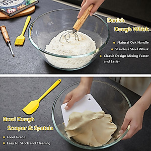 Sourdough Bread Baking Set, 10 Inch Oval & 9 Inch Round Banneton Bread Proofing Baskets with Linen Liner, Silicone Bread Sling, Danish Dough Whisk, Dough Scraper Kit, Silicone Brush & Silicone Spatula