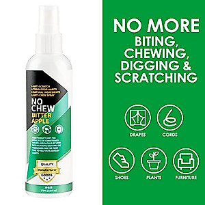 TUIOOE Bitter Apple Spray for Dogs to Stop Chewing - Prevent Licking, Marking, Chewing - Anti Chew Deterrent No Chew Spray | Alcohol Free, Non-Toxic, No Sting & No Smell - Indoor & Outdoor Safe 175ML