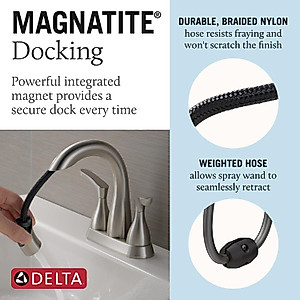 Delta Faucet Broadmoor Pull Down Bathroom Faucet Brushed Nickel, Bathroom Faucet, Bathroom Sink Faucet with Pull Down Sprayer, Centerset Bathroom Faucet with Magnetic Docking, Matte Black 25765LF-SSPD