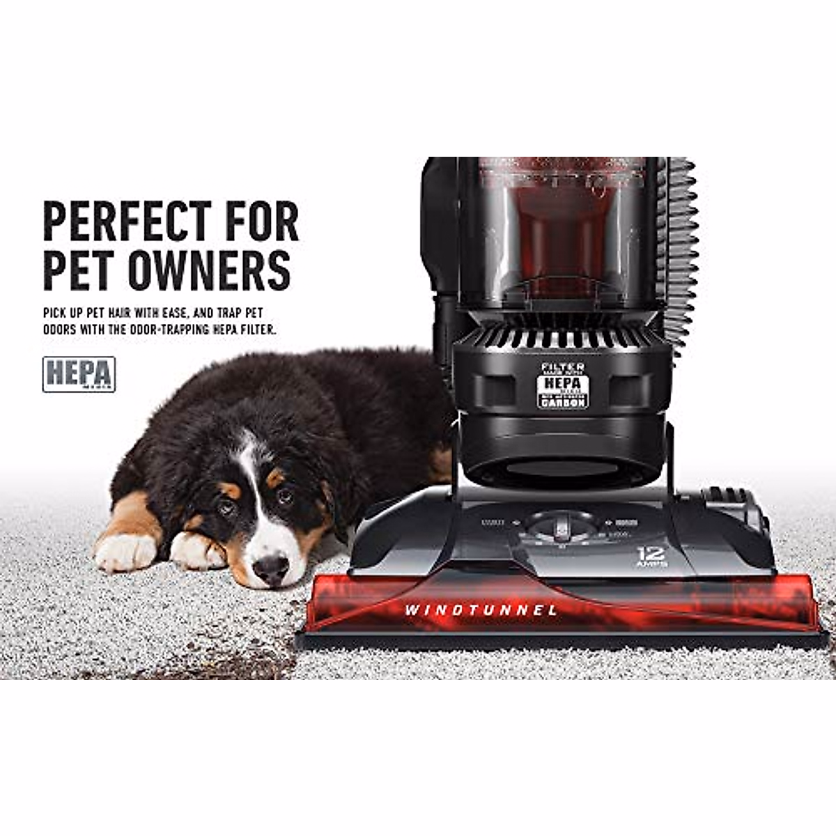 Hoover WindTunnel 3 Max Performance Pet, Bagless Upright Vacuum Cleaner, HEPA Media Filtration, For Carpet and Hard Floor, UH72625, Red