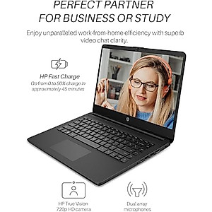 HP 14" Ultra-Light Stream Laptop for Students Business - Intel Quad-Core Processor, 4GB RAM, 64GB eMMC, 1-Year Office 365, Webcam, 11H Long Battery Life, Win11 Home S