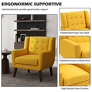 UIXE Accent Chairs Set of 2, Modern Living Room Arm Chair Button Tufted Armchair, Comfy Upholstered Club Lounge Sofa Seat Reading Chair Bedroom Side Seating for Home Office (Yellow)