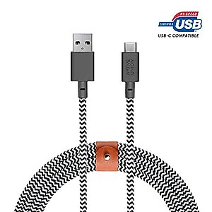 Native Union Belt Cable XL USB-C to USB-A - 10ft Ultra-Strong Charging Cable with Leather Strap Compatible with Samsung Galaxy Z Fold4, Flip4 / S22 Ultra, Pixel 7 Pro, iPad Pro, Air 5, Mini 6 (Zebra)