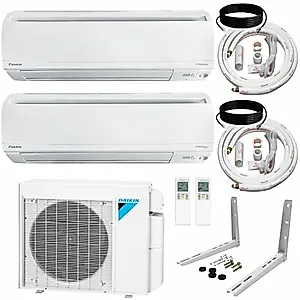 Daikin 2-Zone (2MXS18W) Ductless Mini-Split A/C Heat Pump System w/Maxwell 16 ft. Installation Kit and Wall Mounting Bracket (9K+9K)