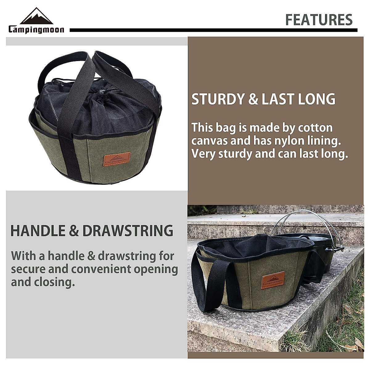 CAMPINGMOON Canvas Carry Bag for 10-inch Dutch Oven DO-28BK