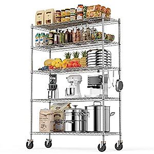 Luxspire Wire Shelving with Wheels,3000LB Heavy Duty Commercial-Grade Adjustable Storage Shelves, NSF-Certified Metal Shelving Utility Rack, Kitchen Garage Basement Shelf,5-Tier 48x18x72 in, Chrome
