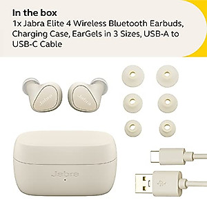 Jabra Elite 4 True Wireless Earbuds - Active Noise Cancelling Headphones - Discreet & Comfortable Bluetooth Earphones, Laptop, iOS and Android Compatible - Light Beige