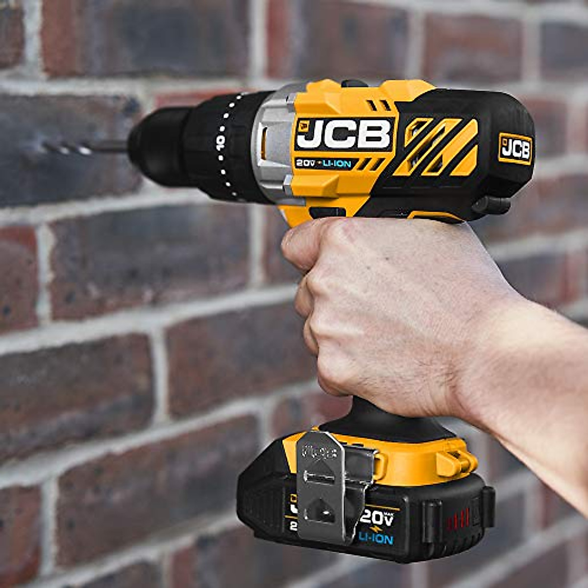 JCB Tools - 20V, 3-Piece Power Tool Kit - Hammer Drill Driver, Impact Driver, LED Work Light, 2 x 2.0Ah Batteries, Fast Charger and Tool Bag - For Home Improvements, Drilling, Masonry, Screw Driving