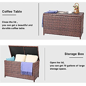 DIMAR GARDEN Outdoor Storage Deck Boxes with Waterproof Cover 70 Gallon,Patio Wicker Storage Box,Brown