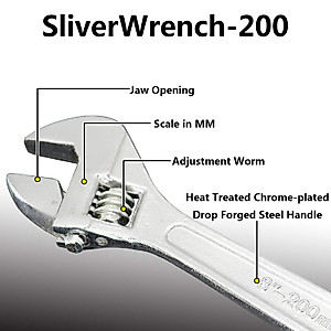 Casoter 18" Silver Adjustable Wrench 55mm Wide Milled Jaw Drop Forged Steel Heat Treated Chrome-plated Garage DIY Proto Tool for Men