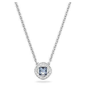 SWAROVSKI Una Angelic Necklace, Square Cut Blue Crystal on a Rhodium Finished Setting, Part of the Una Angelic Collection