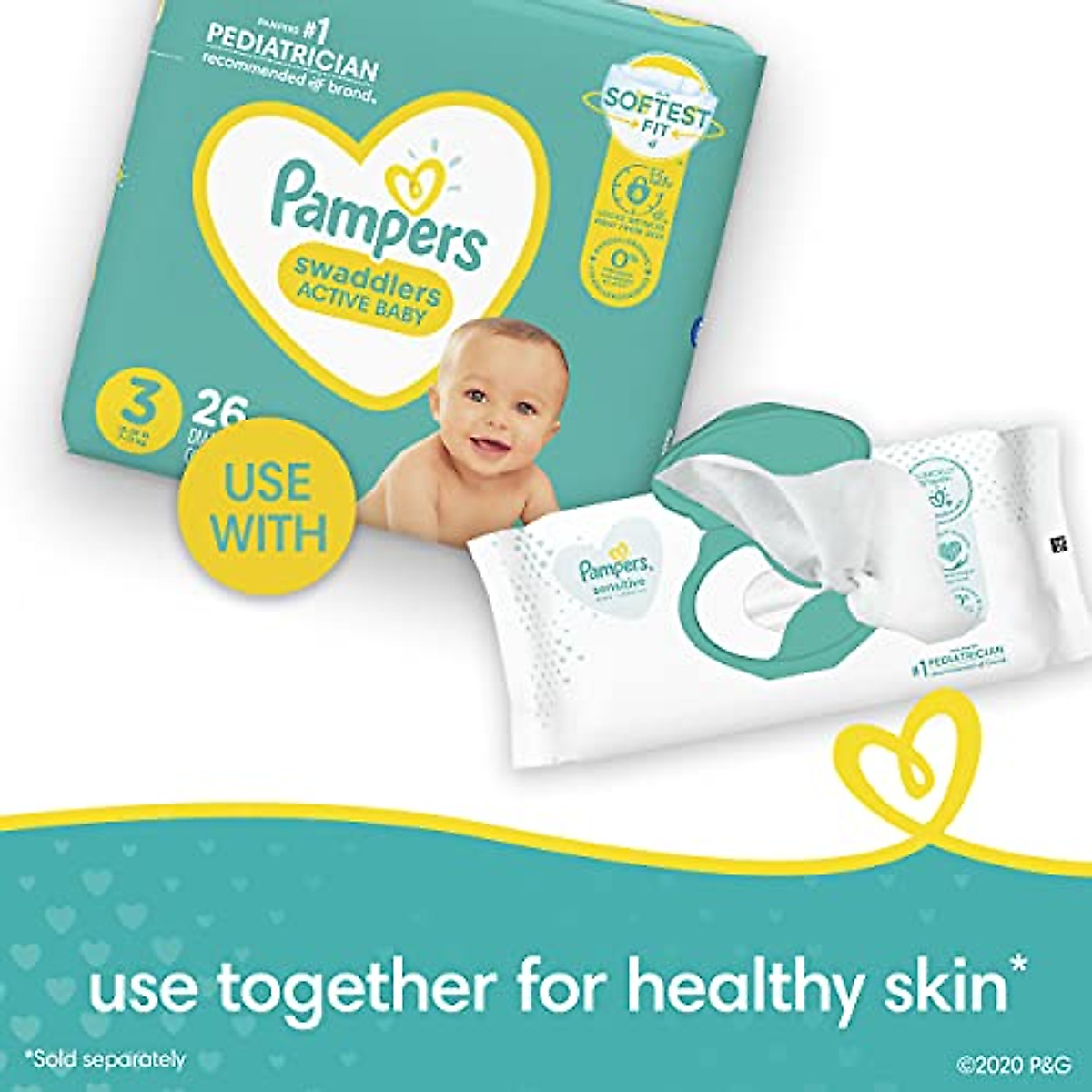 Pampers Sensitive Wipes Travel Pack 56 Count, (Pack of 8)