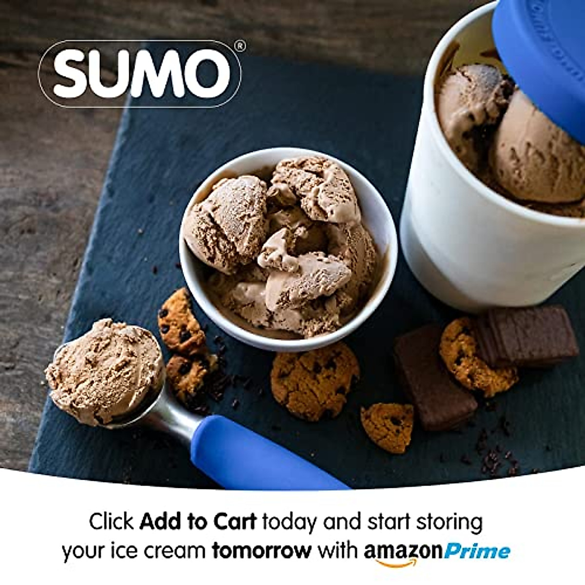 SUMO Ice Cream Containers for Homemade Ice Cream (2 Containers - 1 Quart Each) Reusable Pint-Shaped Freezer Storage Containers with Lids, Erasable Labels (Blue)