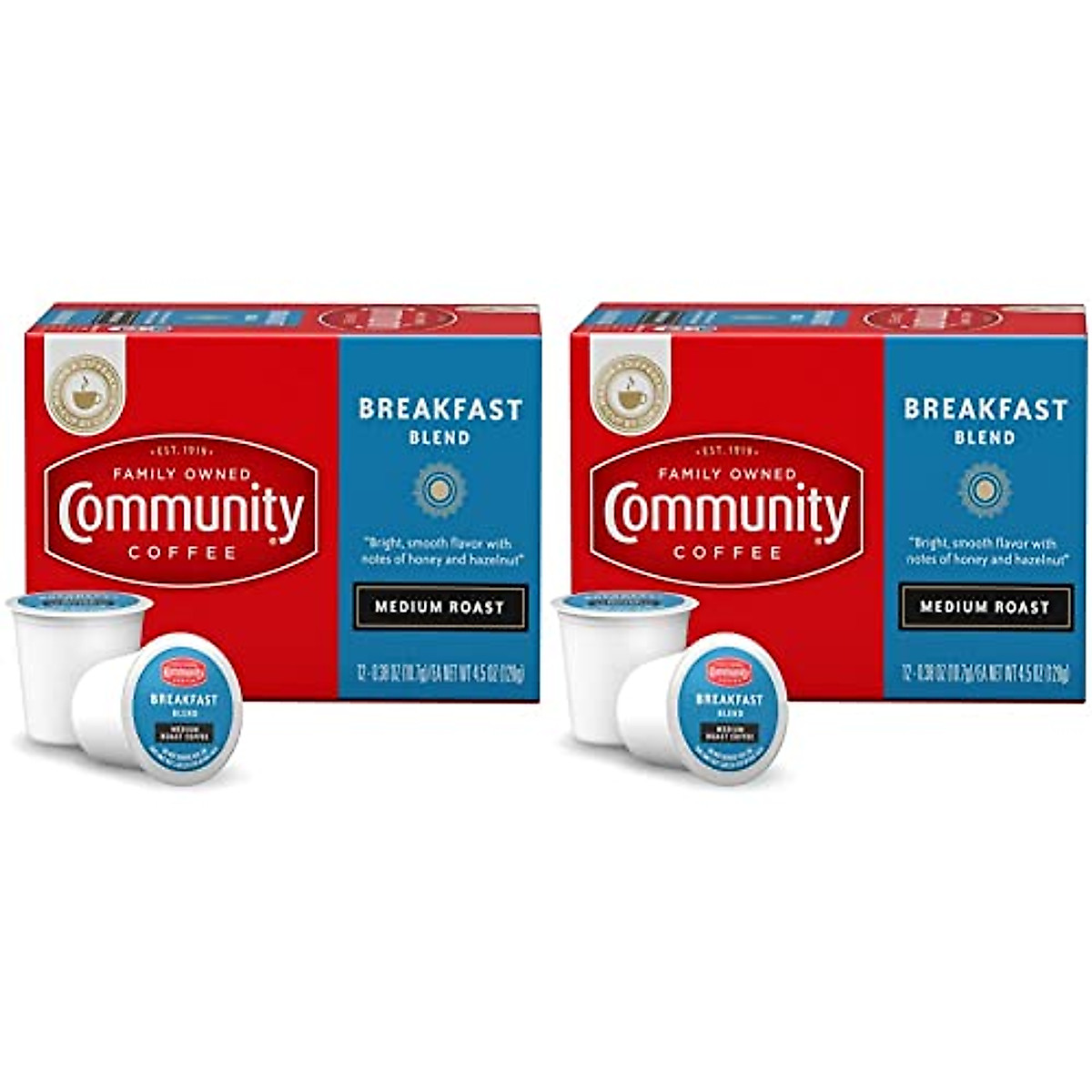 Community Coffee Breakfast Blend 12 Count Coffee Pods, Medium Roast, Compatible with Keurig 2.0 K-Cup Brewers, 12 Count (Pack of 2)