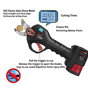 KOMOK Cordless Electric Pruning Shears with LED, 2 Rechargeable Battery Powered Tree Pruner Fruit Tree Branches Cutter, 25mm/1" Cutting Diameter, 6-8 Working Hours Good for Arthritis Hands