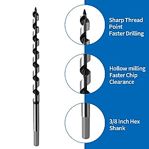 Litoexpe 9/16 Inch x 12 Inch Auger Drill Bit, 3/8-Inch Hex Shank Ship Auger Long Drill Bit for Wood, Plastic, Drywall and Composite Materials