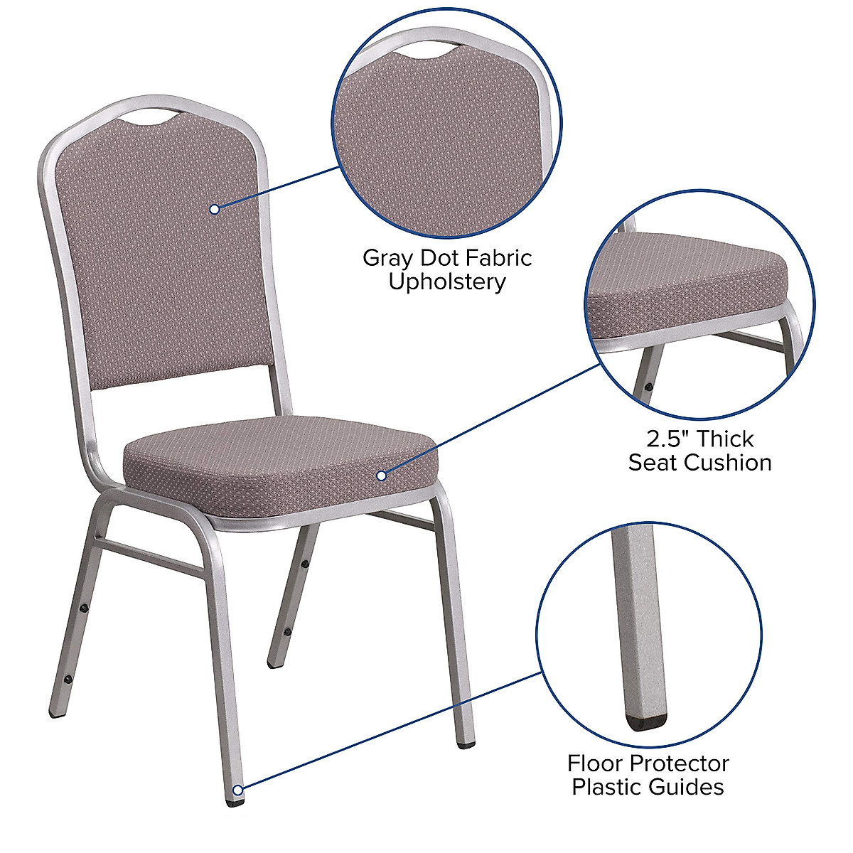 BizChair Crown Back Stacking Banquet Chair, Gray Dot Fabric/Silver Frame