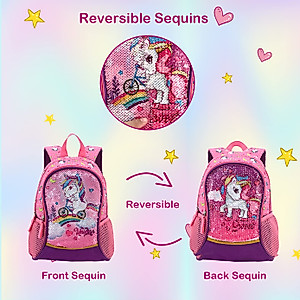HAPPYSUNNY Toddler Backpack Reversible Sequin 13 Inch Lightweight for Preschool and Kindergarten Children, Kid Backpack, Mini School Bag Bookbag for 3-5 Years Girls