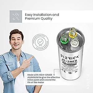 EVERICA 45+5 uF 45/5 MFD ±6% 370V/440VAC CBB65 HVAC Dual Run Circular Start 45/5 440v Capacitor for AC Air Conditioning Run Capacitor Motor Run Fan Start or Condenser Straight