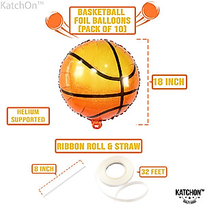 KatchOn, Big Pack of 10, Basketball Balloons - 18 Inch, Basketball Decorations | Mylar Basketball Balloon for Homecoming Decorations, Basketball Party Decorations | Basketball Birthday Decorations