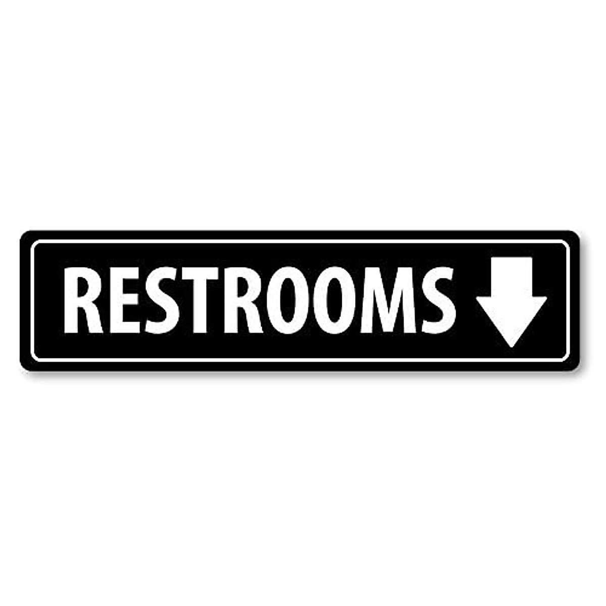 Grafkën: MG1080 Aluminum Sign LARGE 24 in x 6 in: RESTROOMS. ARROW DOWN (black/white) Style 1 (PREVIOUS MODEL)