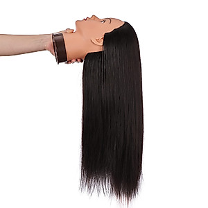 Hairingrid 26"-28" Mannequin Head Hair Styling Training Head Manikin Cosmetology Doll Head Synthetic Fiber Hair and Free Clamp Holder (Black-)