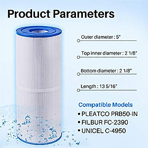 TOREAD TRF-4950 Spa Filter Replaces Unicel C-4950, Pleatco PRB50-IN, Guardian 413-212-02, Filbur FC-2390, 373045, 03FIL1600, 17-2380, Jacuzzi J210/J220/J235/J245/J275, 5X13 Hot Tub Filter, 1Pack