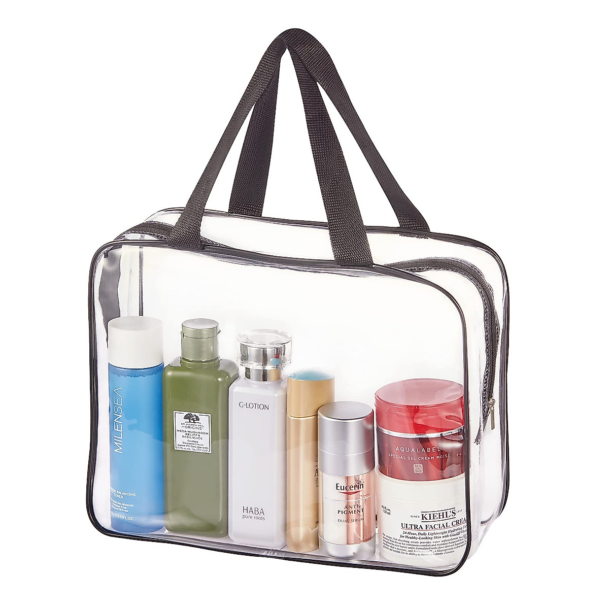 NATURAL STYLE 3 Pieces Clear Makeup Cosmetic Bags for Travel, TSA Approved Clear Toiletry Bag Set with Zipper, Waterproof Transparent PVC Packing Cubes Organizer Storage Bag (Black)