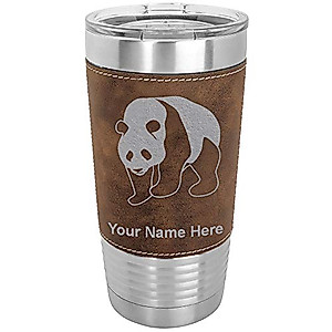 LaserGram 20oz Vacuum Insulated Tumbler Mug, Panda Bear, Personalized Engraving Included (Faux Leather, Rustic)