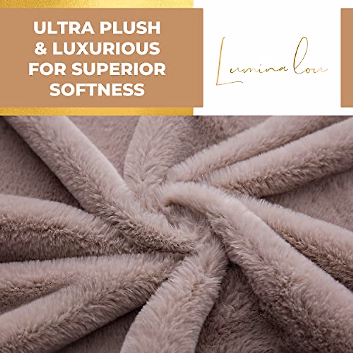 Lumina Lou Solid Faux Fur Throw Blanket- Bed & Sofa Faux Fur / Solid Mink Reversible Throw for Home Décor- Double-Sided, Ultra-Soft, Warm & Lightweight Throw Blanket, 50x60, Taupe