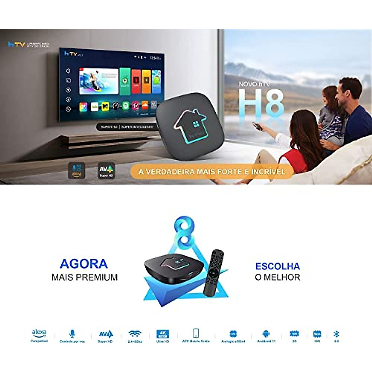 2022 HTV8 Box Brazil H8, HTV 7 Brazil Brazilian TV Box - 2GB RAM +16GB | 2.4GHz/ 5GHz WiFi 4K UHD Bluetooth 4.2 | Extra Backlit Mini Keyboard