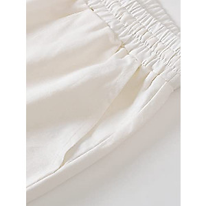 Weintee Women's Linen Joggers with Pockets L White