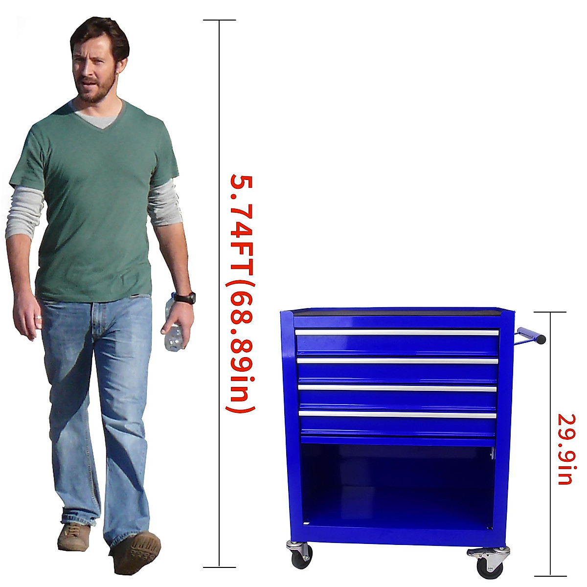 Tool Cart on Wheels 24.4in，4 Drawers Rolling Tool Box，Locked Drawers Storage Organizer Cabinet for Garage, Warehouse, Repair Shop, Workshop