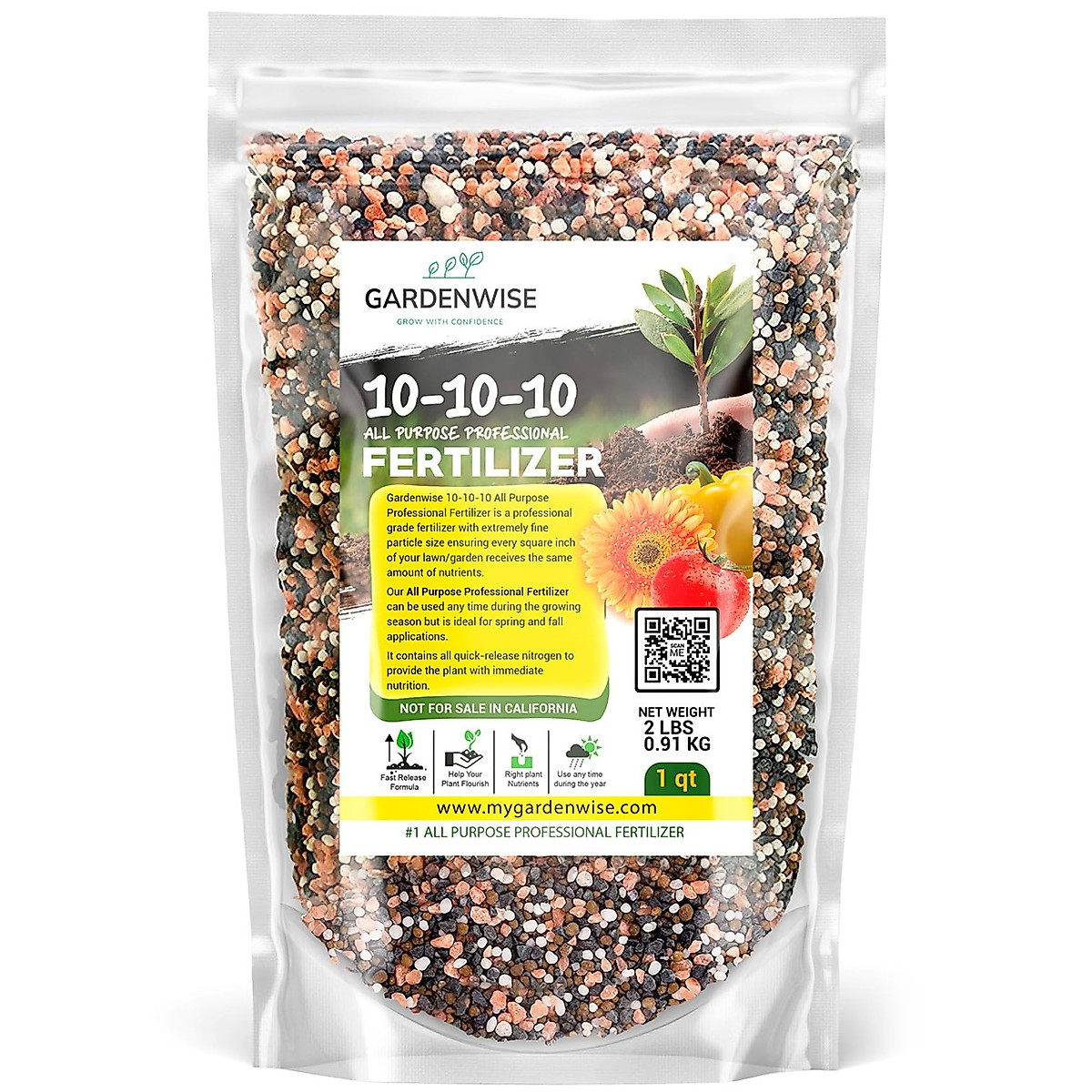 10-10-10 Plant Fertilizer Slow Release – 10 10 10 All Purpose Granular Garden Fertilizer for Fruit Trees, Evergreens, Vegetables, Arborvitae, Fig Trees, Shrubs, Pines, Oaks, Flowers (1 Quart)