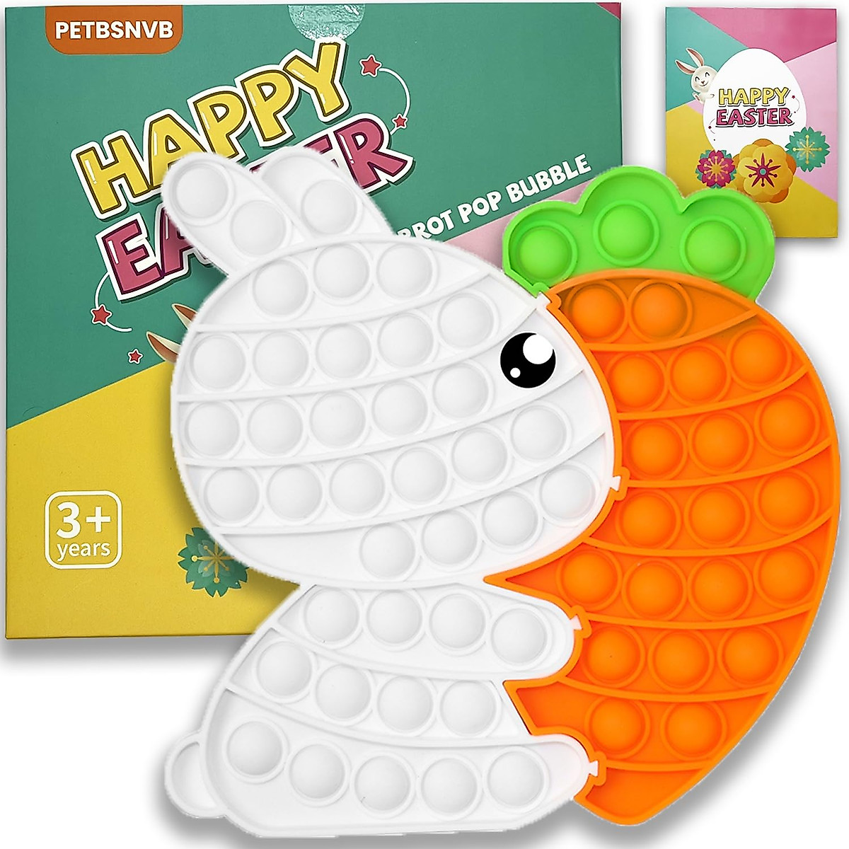 PETBSNVB Bunny Carrot Pop Bubble Fidget Sensory Toys,Puzzle Popper Toy Pack,Great Gifts for Kids Boys and Girls 3 4 5 6 7 8 9 Year Old Birthday Party,Christmas,Stocking Easter Basket Stuffers(White)