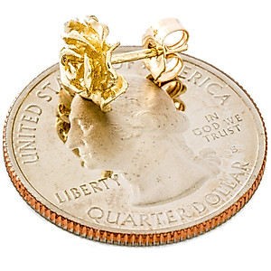 Solid 14K Yellow Gold Rose Flower Stud Earrings Handcrafted style 3/8 inch with Post and Friction Back | 2.0g