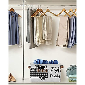 Storage Baskets for Shelves, Foldable Rectangle Storage Baskets, Farm Family Farm Storage Containers for Organizing Dorm Closet Room(15” x 11” x 9.5”)
