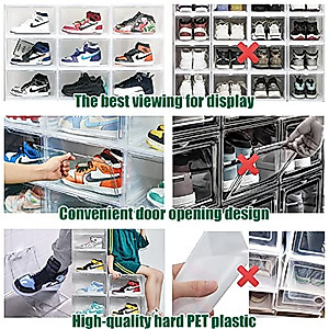 EZLucky 3 Pack Large Shoe Boxes Clear Plastic Stackable, Side Open Shoes Organizer with Magnetic Door, Clear Shoe Boxes Stackable for Display Sneakers, Fit Shoe Size Up to US 15 (14.2x11x8.7in)