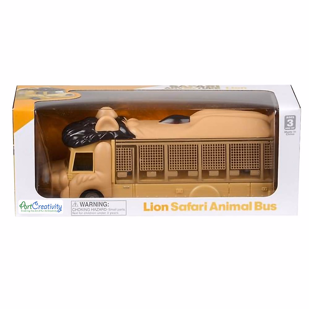 ArtCreativity Pull Back Lion Safari Animal Bus for Kids, 7 Inch Lion Design Bus with Pullback Mechanism, Durable Plastic Material, Safari Party Decorations, Best Birthday Gift for Boys & Girls