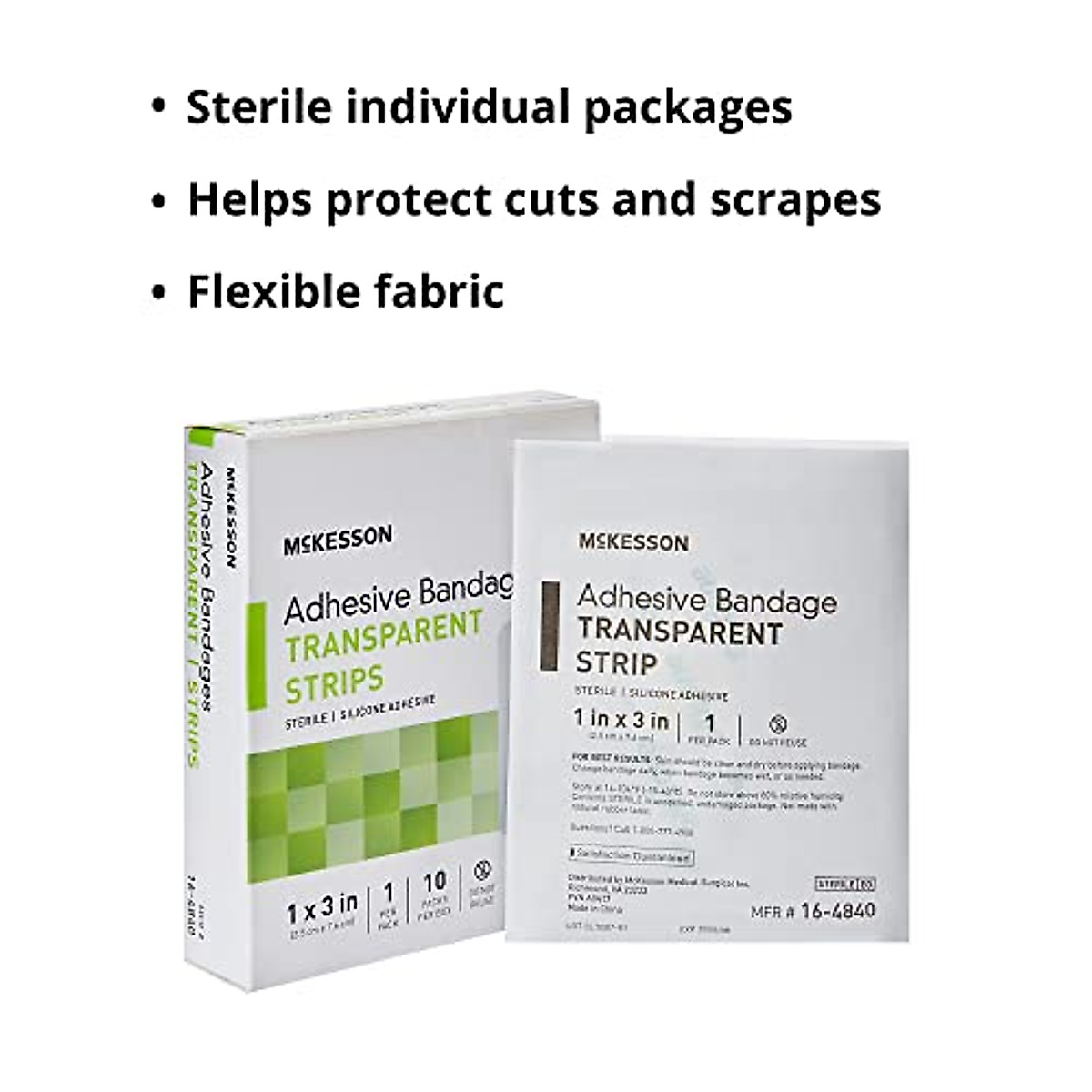 McKesson Adhesive Bandage Transparent Strip, Sterile, Silicone Adhesive, 1 in x 3 in, 10 Count, 1 Pack