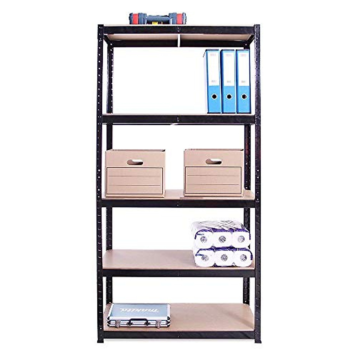 Heavy Duty 5 Tier Metal Garage Shelving Unit Boltless Storage Shelves Shed Kitchen Racking Office Storage Rack Industrial Shelf,150cm x 70cm x 30cm, 875KG Capacity, Black