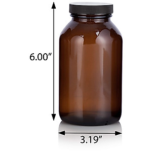 JUVITUS 17 oz Amber Wide Mouth Glass Packer Bottle with Black Ribbed Lid (2 pack)