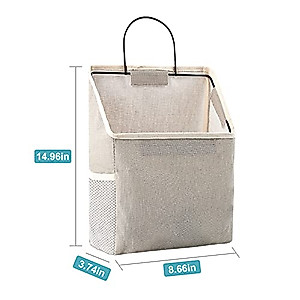 Surblue Wall Hanging Storage Bag with Sticky Hook, Closet Hanging Storage for Pocket, Bathroom Dormitory Organizer Bag, Linen Cotton Organizer Box Containers for Bedroom(Grey)