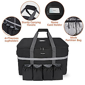 Insulated Food Delivery Bag with 4 Cup Holders, Large Warm & Cooler Shipping Bag, Catering Thermal Bag for Cold and Hot Food Transport, Grocery Bags for Pizza Delivery, Beverages, Uber Eat, Camping
