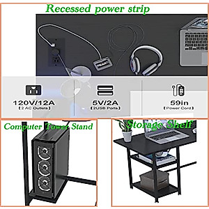 DLIUZ l Shaped Computer Desk with Monitor Stand and Power Outlets,Gaming Desk with Storage Shelf and LED Lights,Home Office Reversible Corner Modern Desk or 2 Person Long Table with Hooks (Black)