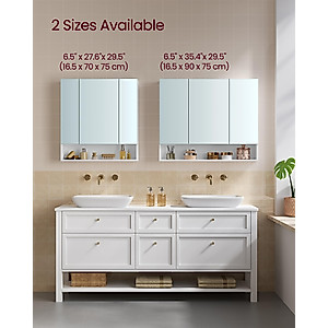 VASAGLE Medicine Cabinet Mirror, Bathroom Mirror with Storage, Bathroom Mirror Cabinet, Wall Mirror Cabinet, Open Compartment, Adjustable Shelves, 6.5 x 27.6 x 29.5 inches, Cloud White UBBK129W01